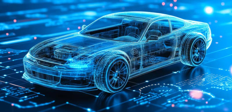 A Wireframe of a Modern Car with Details from the User Interface at ...