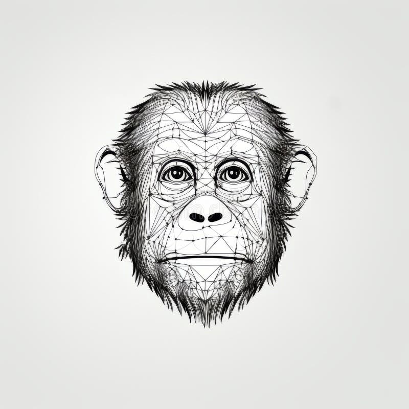 Wireframe Monkey Head: Pointillist Dots and Dashes Illustration Stock ...