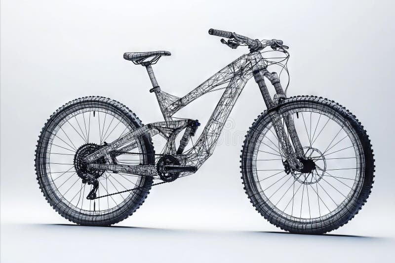 Wireframe of a Mountain Bike with Suspension. Stock Image - Image of ...