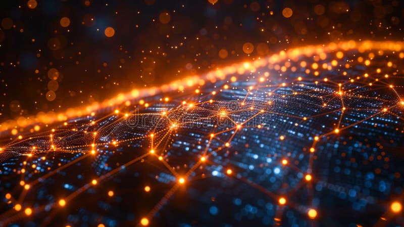 Wireframe Network Connection of Digital World Technological Particles ...