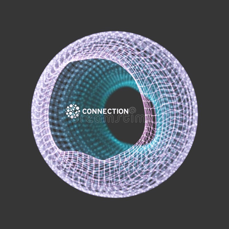 Wireframe Object With Lines And Dots Molecular Grid Technology Style Stock Illustration