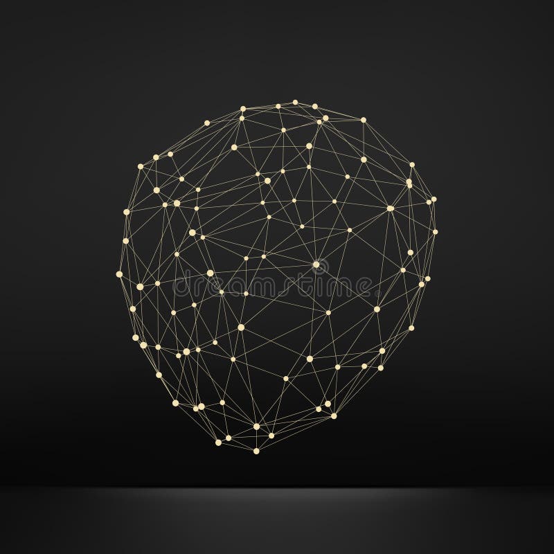 Wireframe Object With Lines And Dots Abstract 3d Connection Structure Geometric Shape For