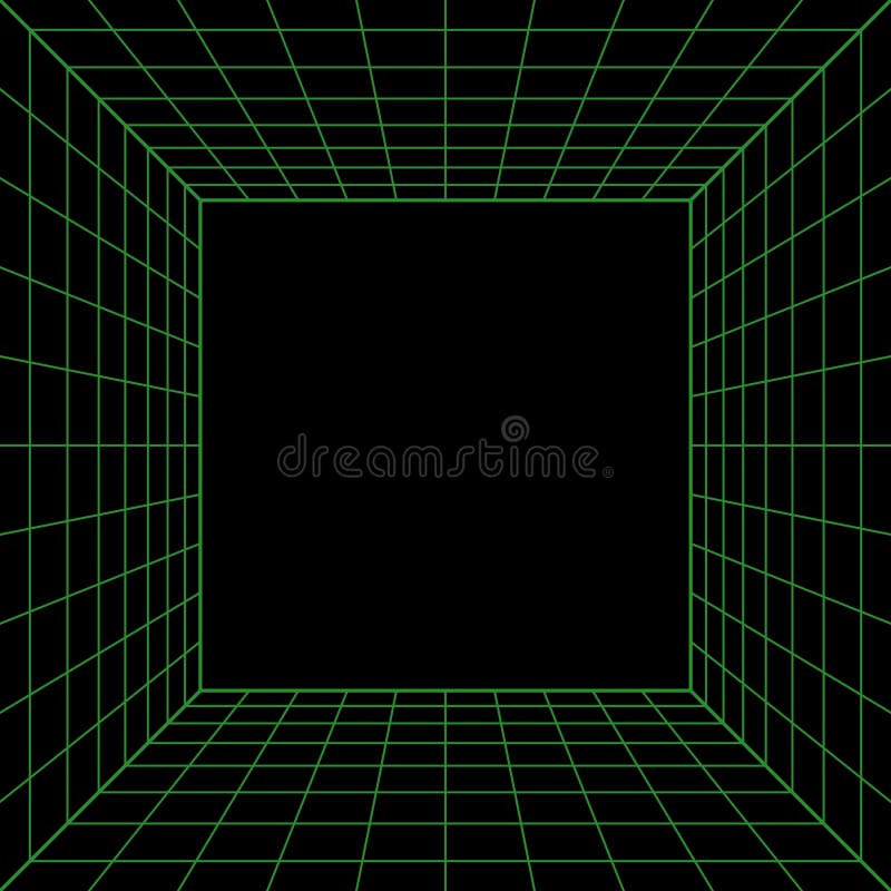 Wireframe Perspective Cube. 3d Wireframe Grid Room. 3d Perspective ...