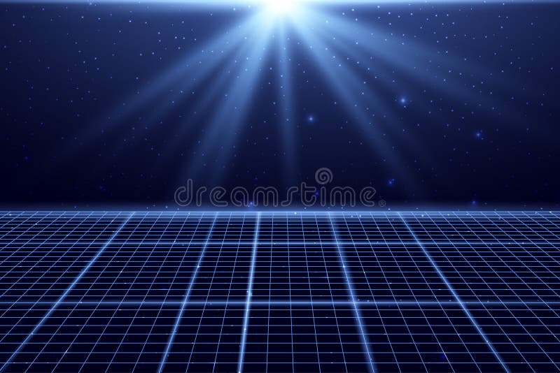 Wireframe Perspective Grid. Space Neon Infinity Mesh, Abstract Retro ...