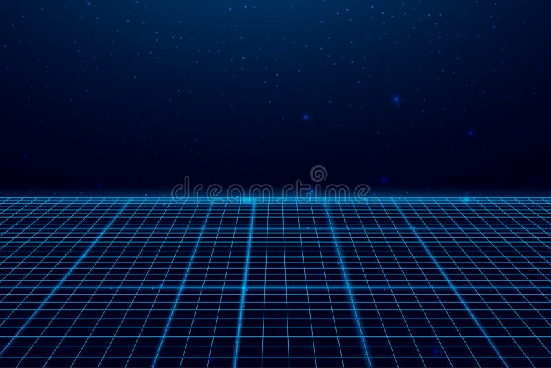Wireframe Perspective Grid. Space Neon Infinity Mesh, Abstract Retro ...