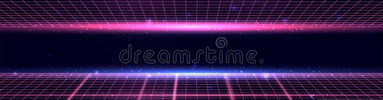 Wireframe Perspective Grid. Space Neon Infinity Mesh, Abstract Retro ...