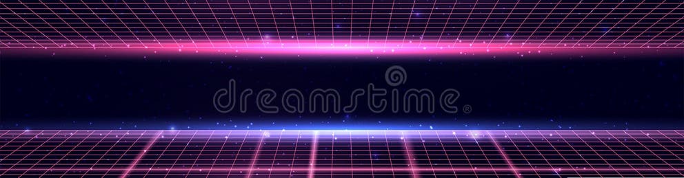 Wireframe Perspective Grid. Space Neon Infinity Mesh, Abstract Retro ...