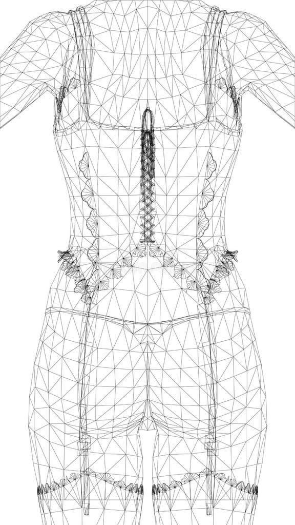 Wireframe Polygonal Girl in a Corset. Back View. 3D Stock Vector ...