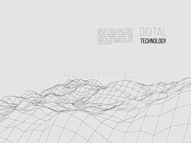 Wireframe Polygonal Landscape. Digital 3d Terrain Stock Vector ...