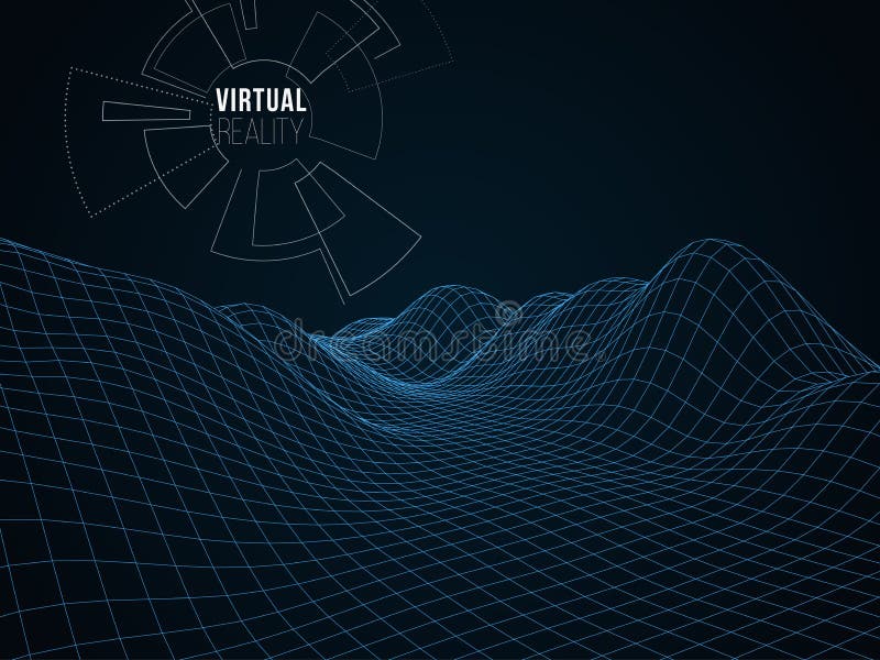 Wireframe Polygonal Landscape. Digital 3d Terrain Stock Vector ...