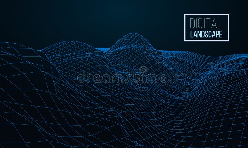 Wireframe Polygonal Landscape. Digital 3d Terrain Stock Vector ...