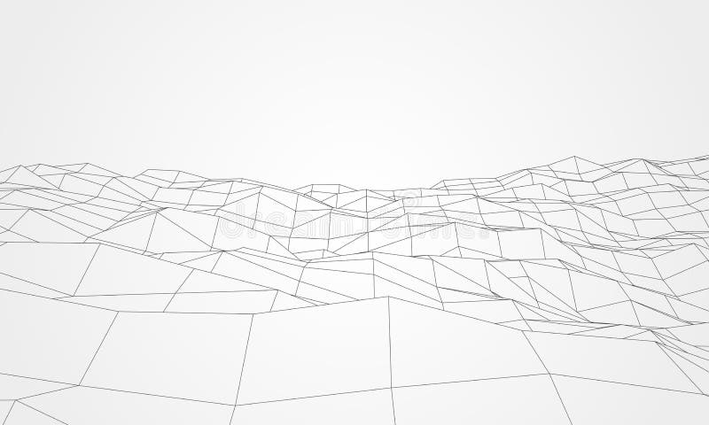 Wireframe Polygonal Landscape. Mountains with Connected Lines and Dots ...