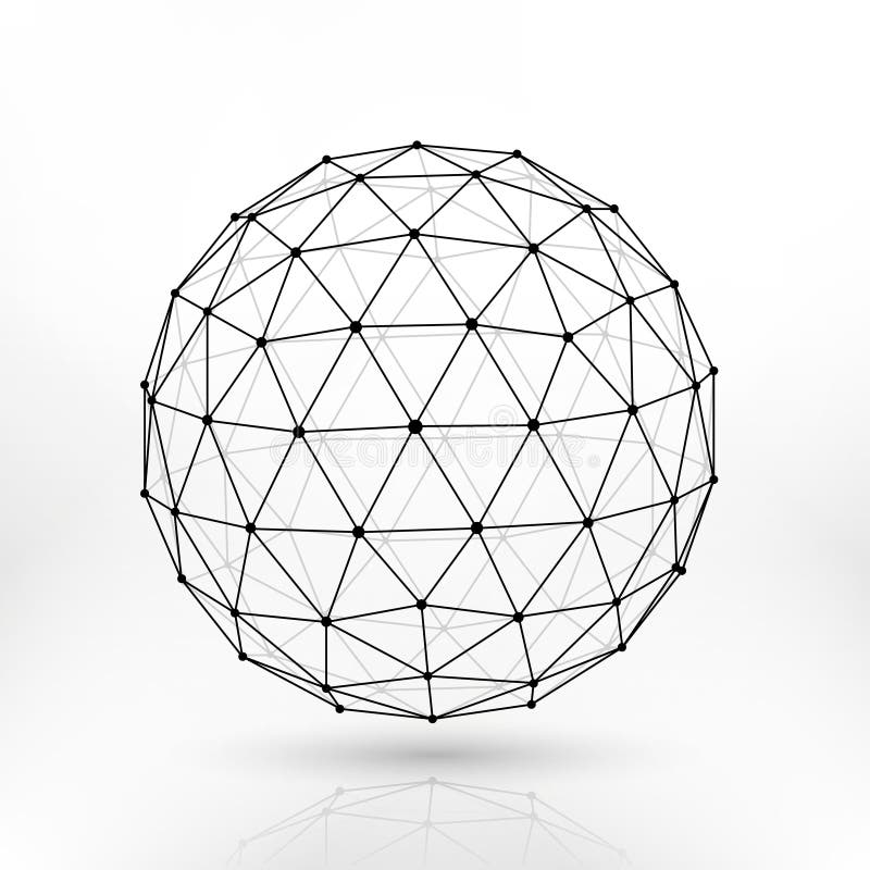 Wireframe Polygonal Vector Sphere, Network Lines Abstract Fractal ...