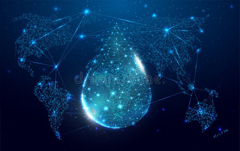 Wireframe Polygonal Water Drop with Globe Map. World Water Day Concept ...