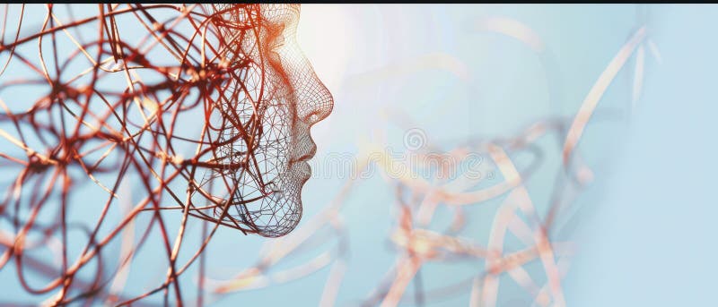 Wireframe Profile of a Human Face Against a Blue Background Stock ...