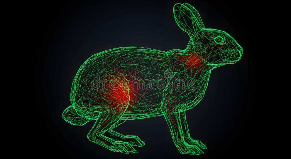 A Wireframe Rabbit Model Highlighting Pain Points Anatomy Visualization ...