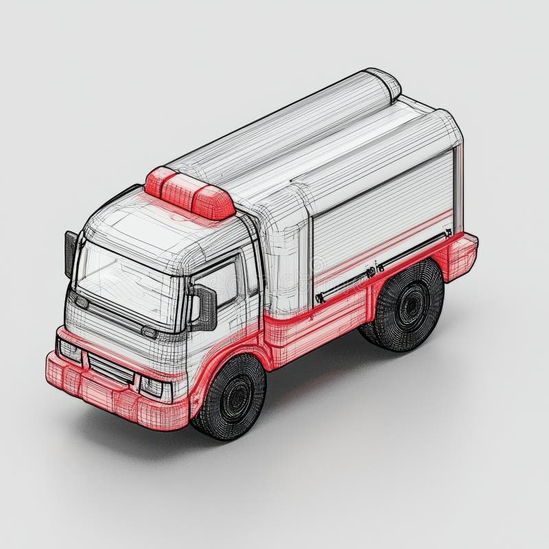 Wireframe Fire Truck stock illustration. Illustration of perspective ...
