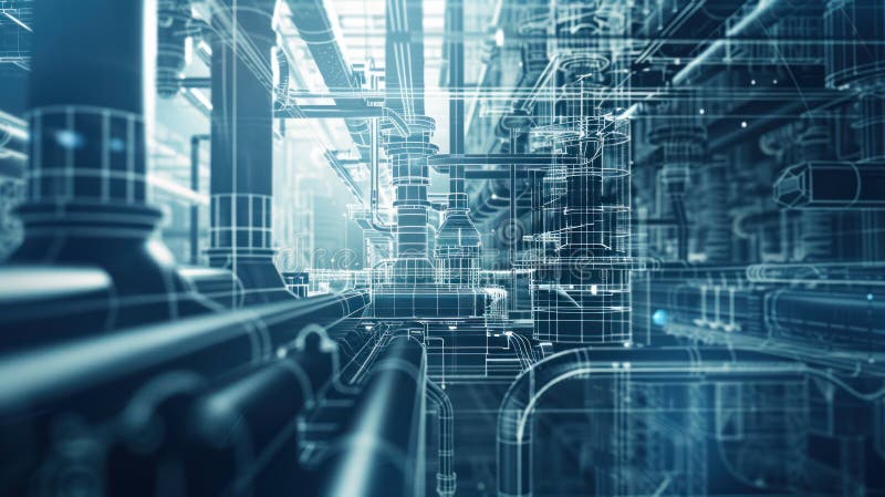 Wireframe Rendering of Complex Industrial Machinery Stock Photo - Image ...