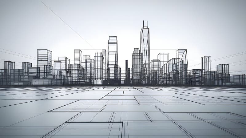 Wireframe Cityscape Architecture Design Stock Illustration ...