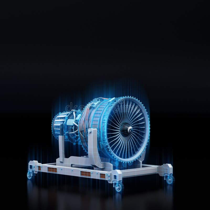 Wireframe Rendering of Turbojet Engine and Mirrored Physical Body on ...