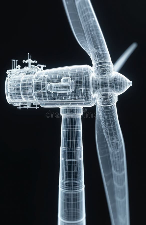 Wireframe Rendering Wind Turbine Power Generator on Clean Black ...