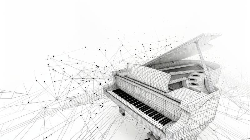Abstract Wireframe Grand Piano with Digital Connections Stock ...