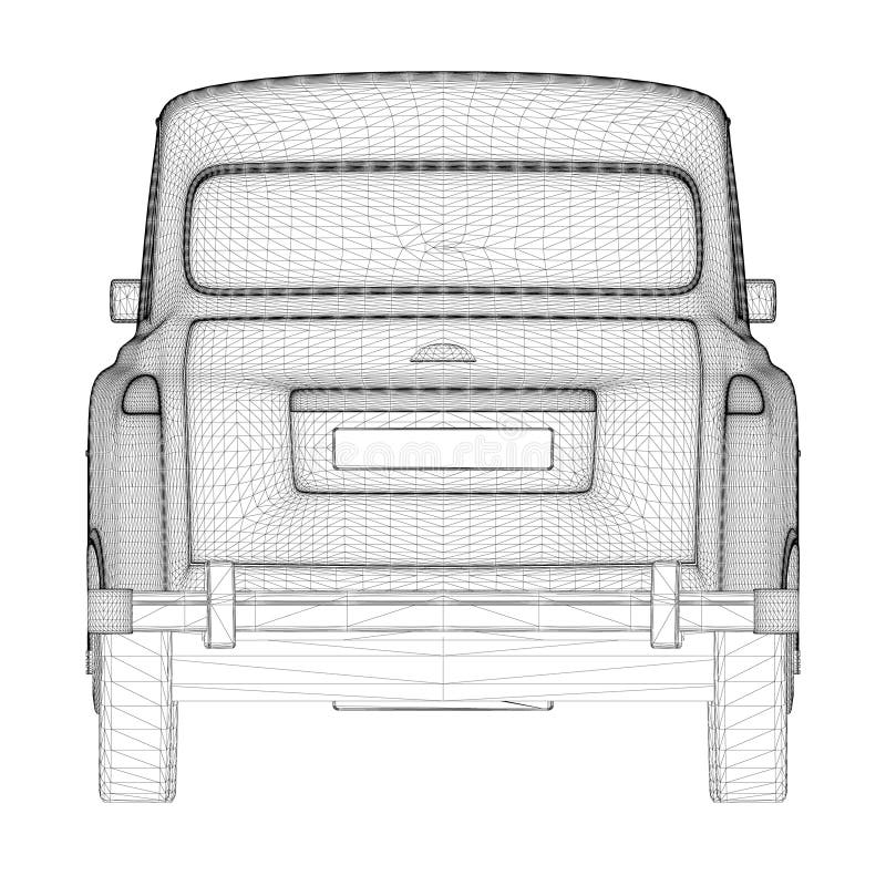 Wireframe of a Retro Car from Black Lines Isolated on a White ...