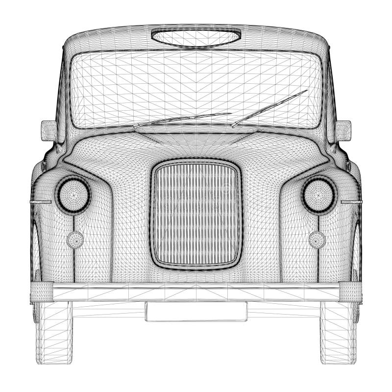 Wireframe of a Retro Car from Black Lines Isolated on a White ...