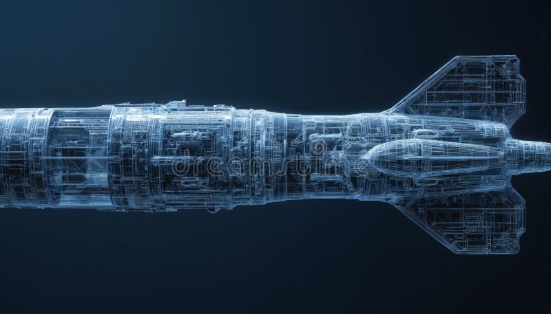 Wireframe Rocket Blueprint, Intricate Technical Details, Futuristic Sci ...