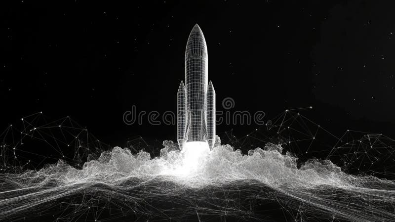 Wireframe Rocket Launch Digital Art Abstract Space Exploration Modern ...
