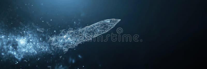 A Wireframe Rocket Launches Aggressively, Leaving Behind a Trail of ...