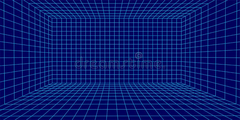 Wireframe Room on the Blue Background. Vector Perspective Grid Stock ...