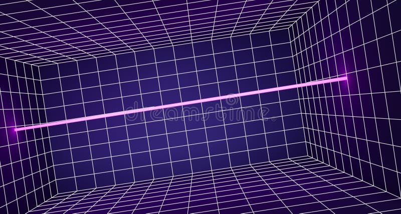Wireframe Room 3d Perspective with Glowing Laser Line on Grid ...