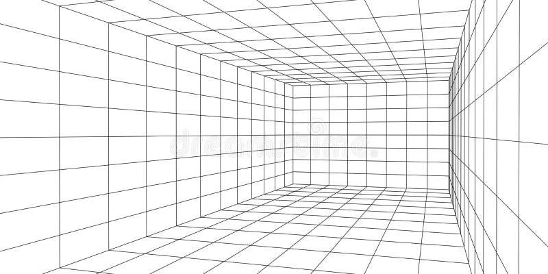 Wireframe Room on the Blue Background. Vector Perspective Grid Stock ...