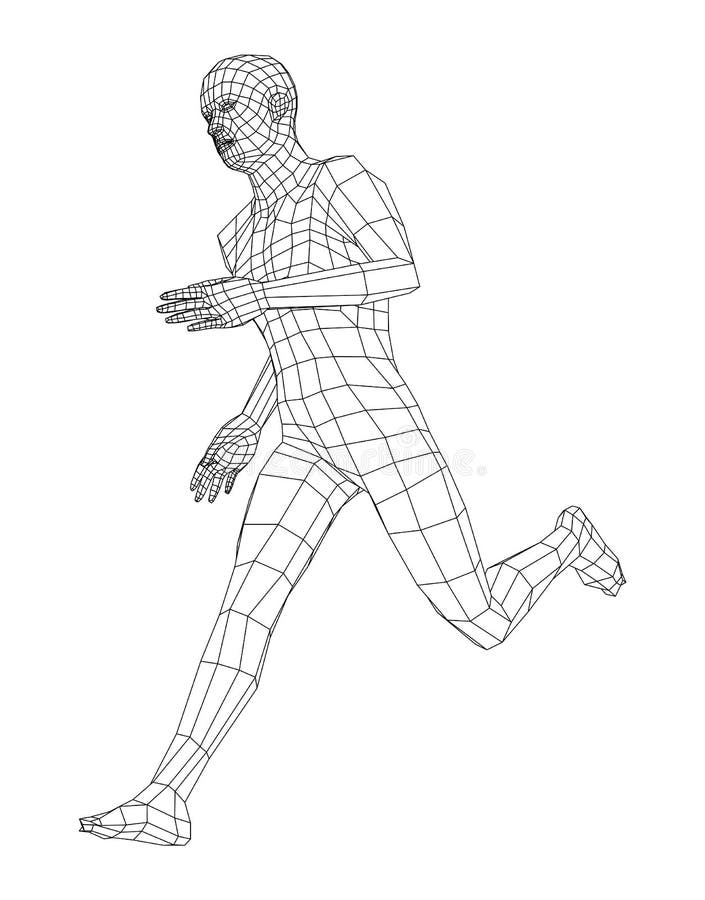 Wireframe Running Man. 3d Illustration Stock Illustration ...