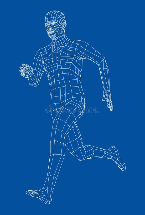 Wireframe Running Man. 3d Illustration Stock Illustration ...