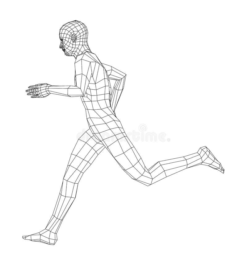 Wireframe Running Man. 3d Illustration Stock Illustration ...