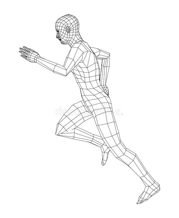 Wireframe Running Man. 3d Illustration Stock Illustration ...