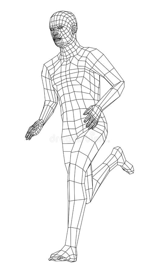 Wireframe Running Man. 3d Illustration Stock Illustration ...
