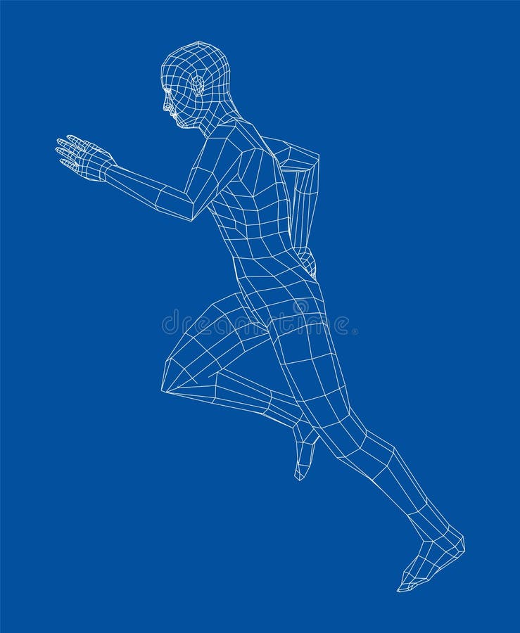 Wireframe Running Man. 3d Illustration Stock Illustration ...