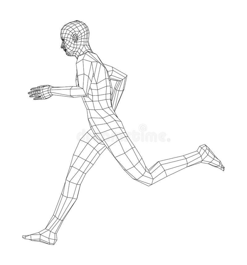 Wireframe Running Man. 3d Illustration Stock Illustration ...