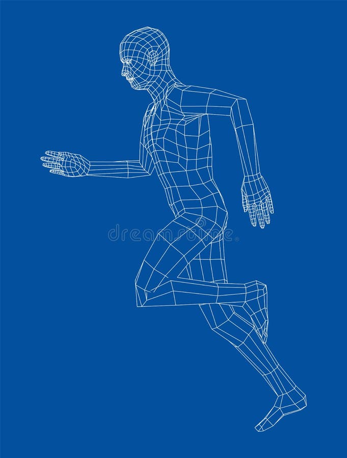 Wireframe Running Man. 3d Illustration Stock Illustration ...