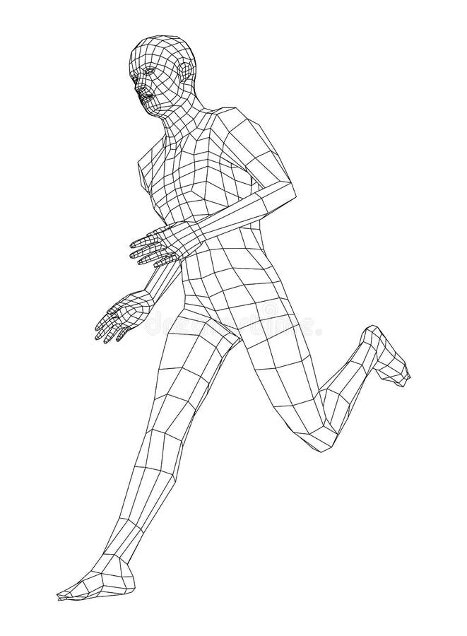 Wireframe Running Man. 3d Illustration Stock Illustration ...