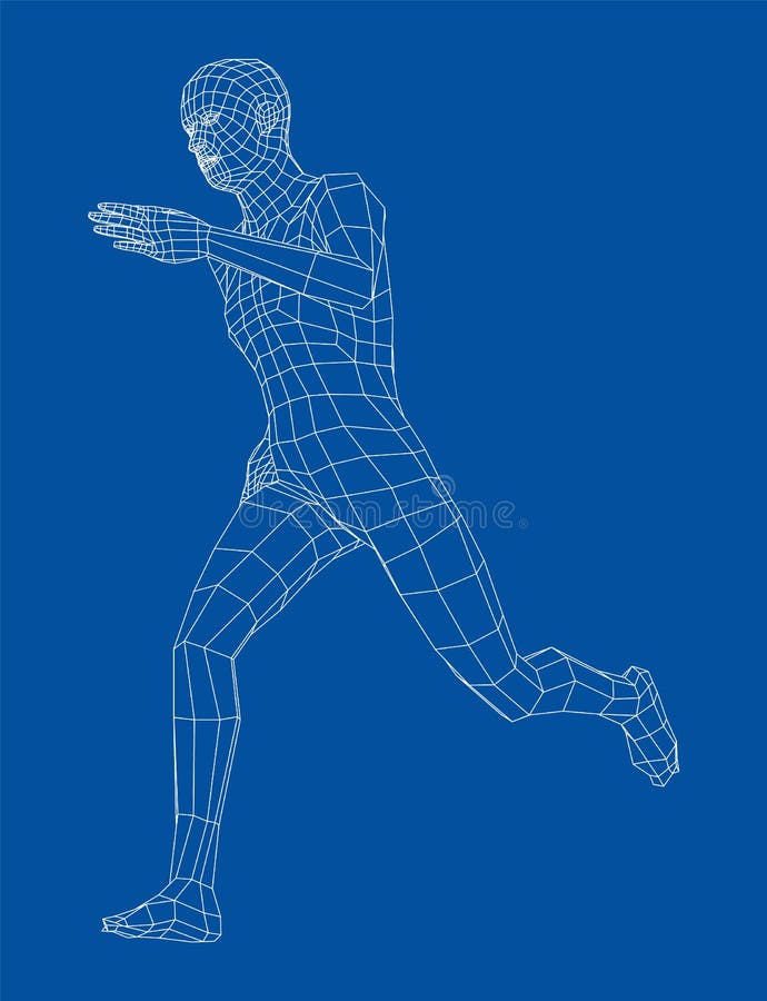 Wireframe Running Man. 3d Illustration Stock Illustration ...