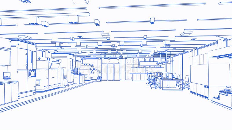 Wireframe Semiconductor Manufacturing Factory or Laboratory Interior ...