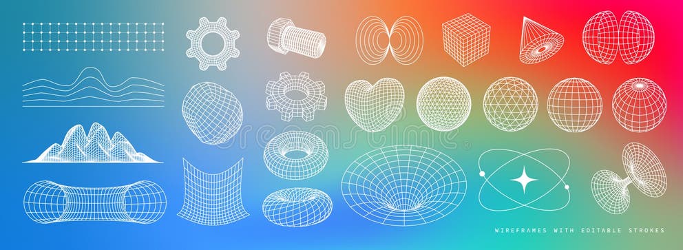 Wireframe Shapes Collection with Abstract 3D Geometric Forms, Science ...