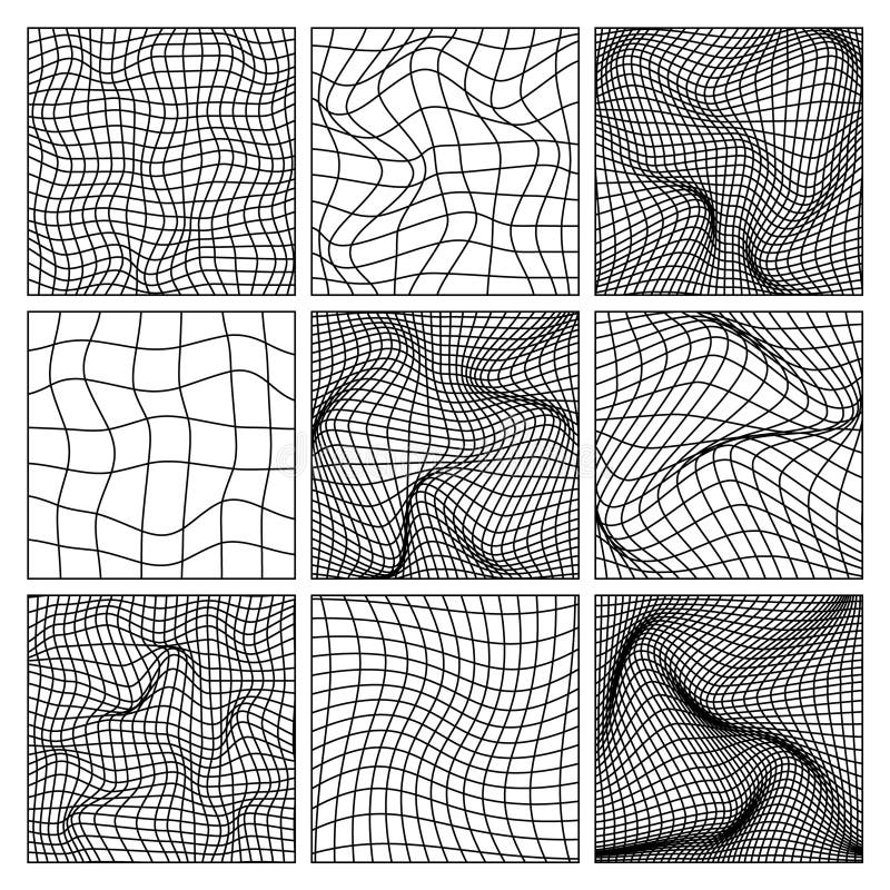 Wireframe Shapes, Lined Perspective Mesh, 3d Grid. Low Poly Geometric ...