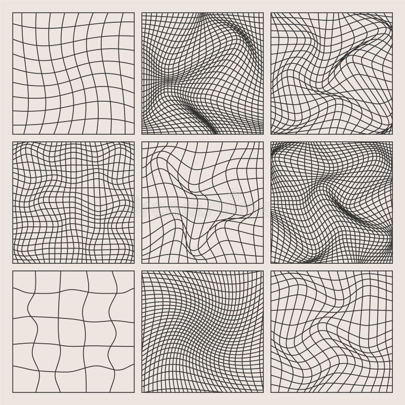 Wireframe Shapes, Lined Perspective Mesh, 3d Grid. Low Poly Geometric ...