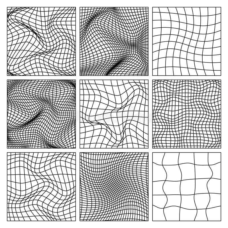 Wireframe Shapes, Lined Perspective Mesh, 3d Grid. Low Poly Geometric ...
