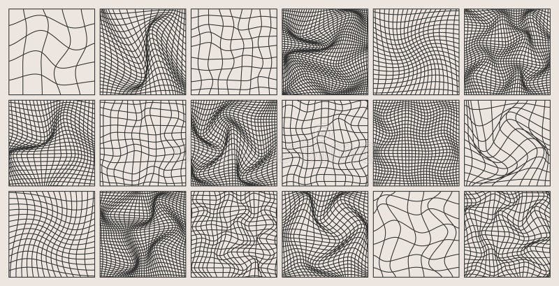 Wireframe Shapes, Lined Perspective Mesh, 3d Grid. Low Poly Geometric ...